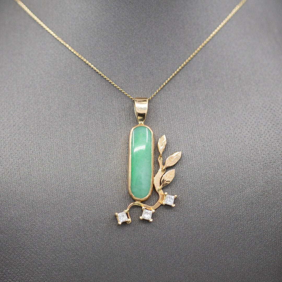 Natural Green Jade and Princess Cut Diamond Custom Necklace in - Etsy ...