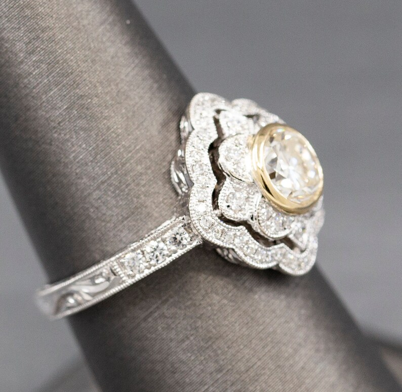 Vintage Style Bezel Set Diamond Engagement Ring With Engraved - Etsy