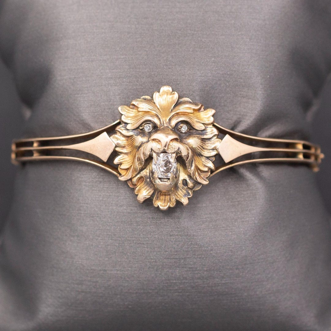 Antique Victorian Lion North Wind Mask Bangle Bracelet With Old Mine ...
