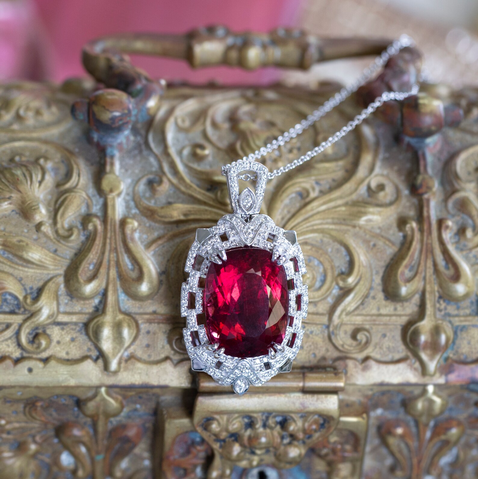 Royal Rubellite Red Tourmaline and Diamond Necklace in 18k - Etsy