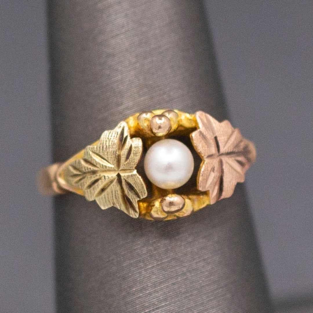 Vintage Landstrom's Pearl and Black Hills Gold Ring in 10k Gold - Etsy