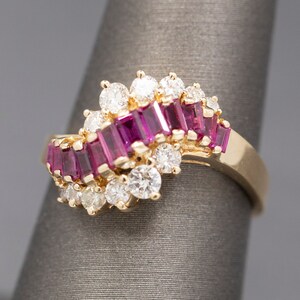 Baguette Cut Ruby and Diamond Wave Cocktail Ring in 14k Yellow Gold - Etsy