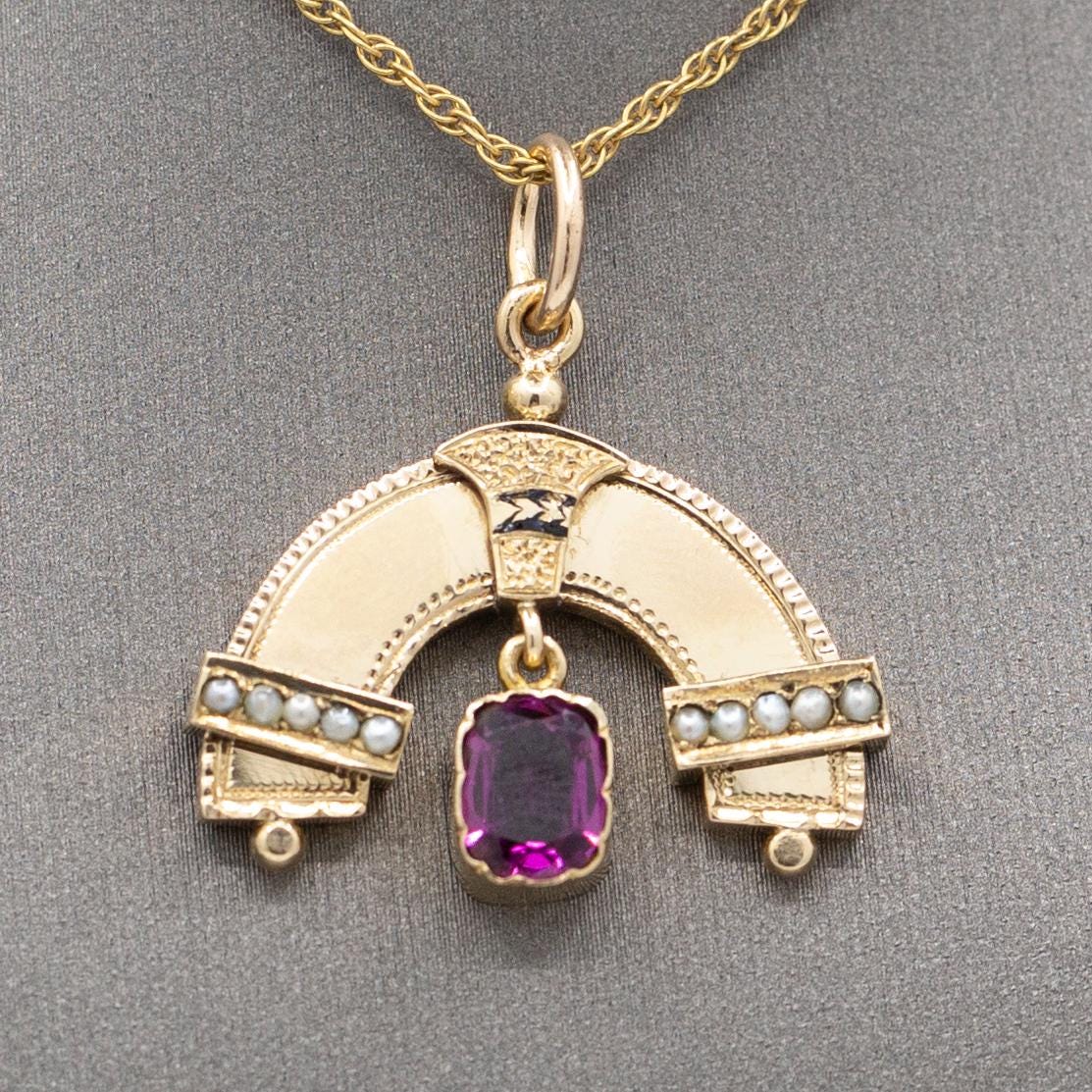 Antique Victorian Seed Pearl and Rhodolite Garnet Rainbow Pendant ...