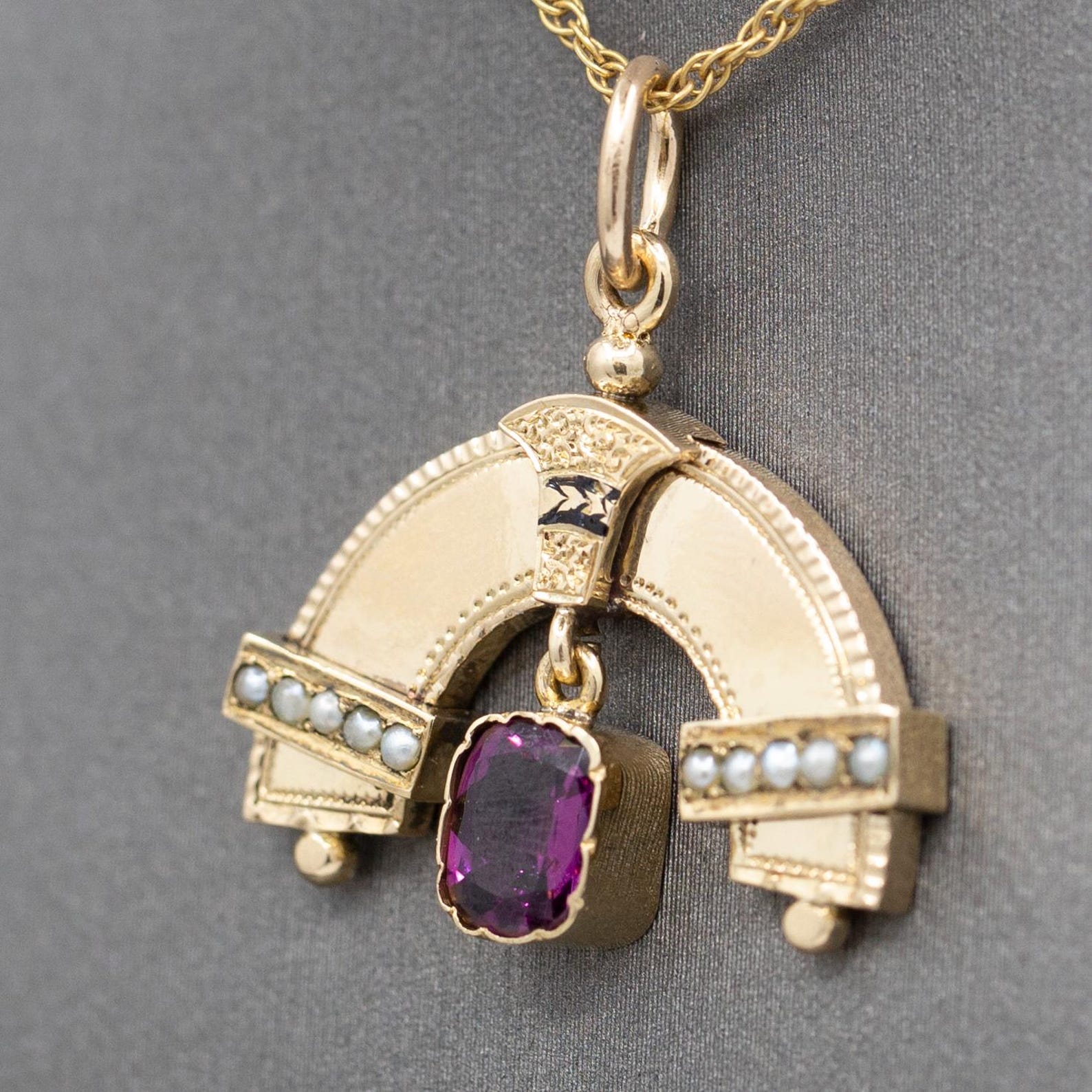 Antique Victorian Seed Pearl and Rhodolite Garnet Rainbow Pendant ...