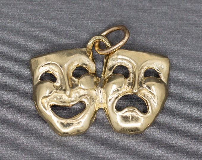 Greek Comedy Tragedy Theatre Mask Pendant Charm in 14k Yellow Gold - Etsy