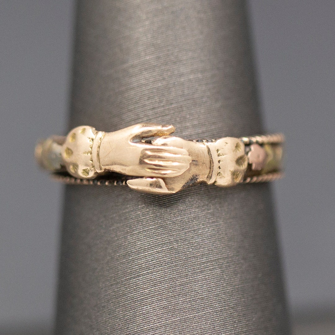 Antique Victorian Gimmel Fede Wedding Betrothal Ring in 14k Rose and ...