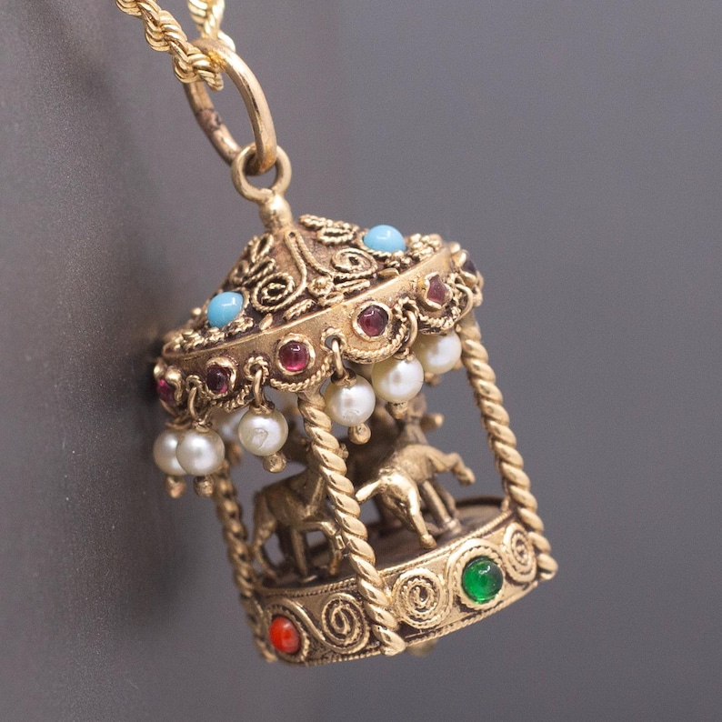 Whimsical Vintage Etruscan Style Merry Go Round Carousel Charm Pendant ...