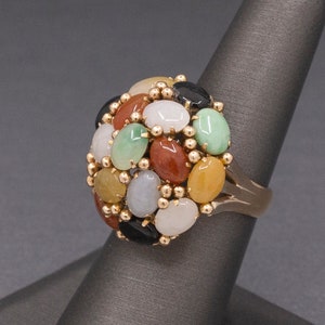 Multi Color Jade Jadeite Rainbow Domed Cocktail Ring in 14k Yellow Gold ...