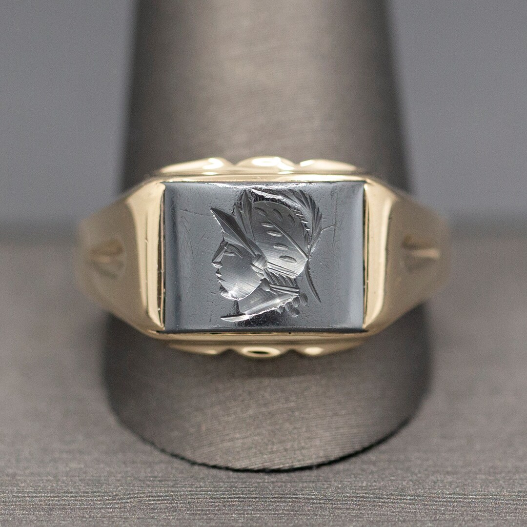 Vintage Hematite Roman Centurion Soldier Intaglio Signet Ring in 10k ...