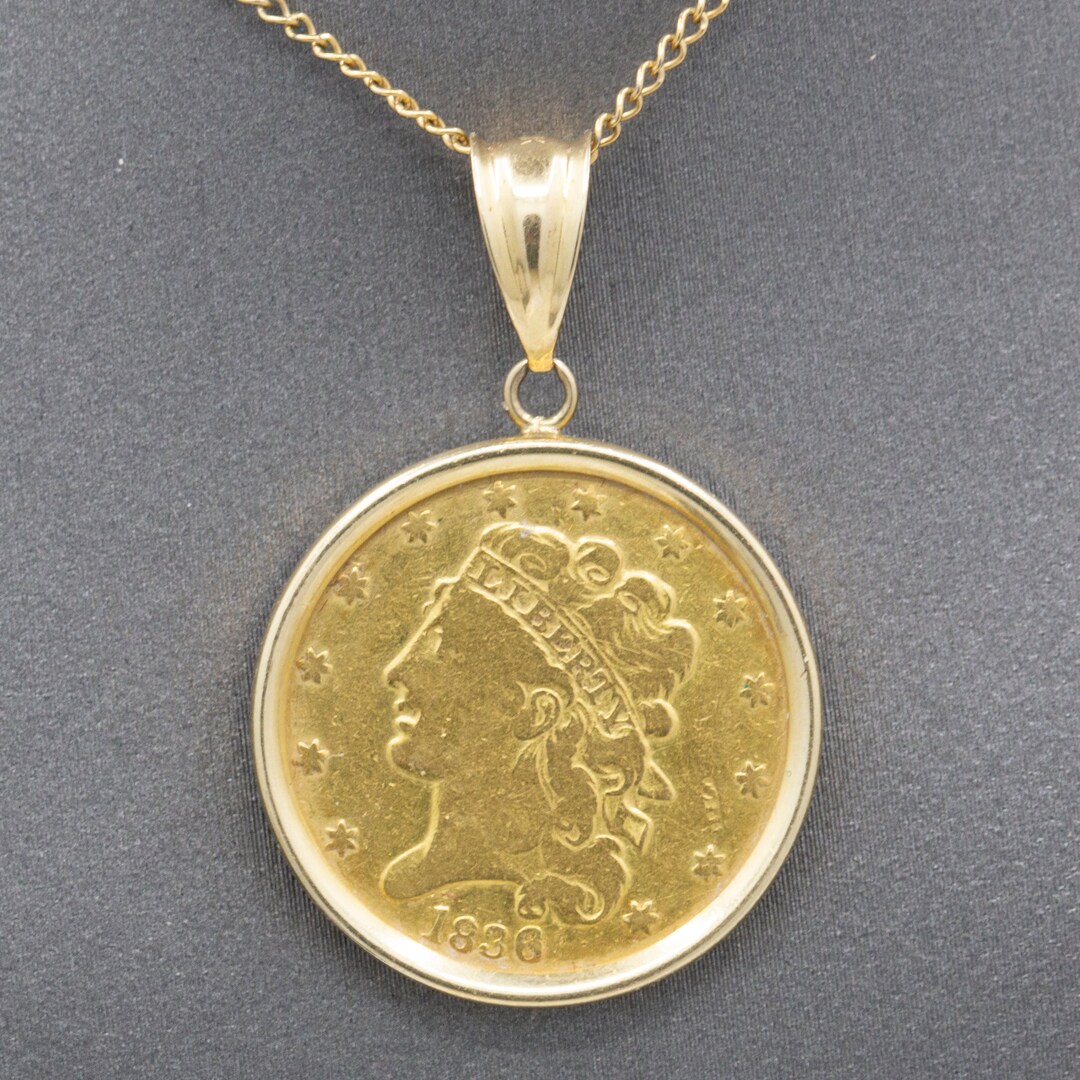 1836 US 5 Dollar Liberty Gold Coin Pendant With 14k Bail in Yellow Gold ...