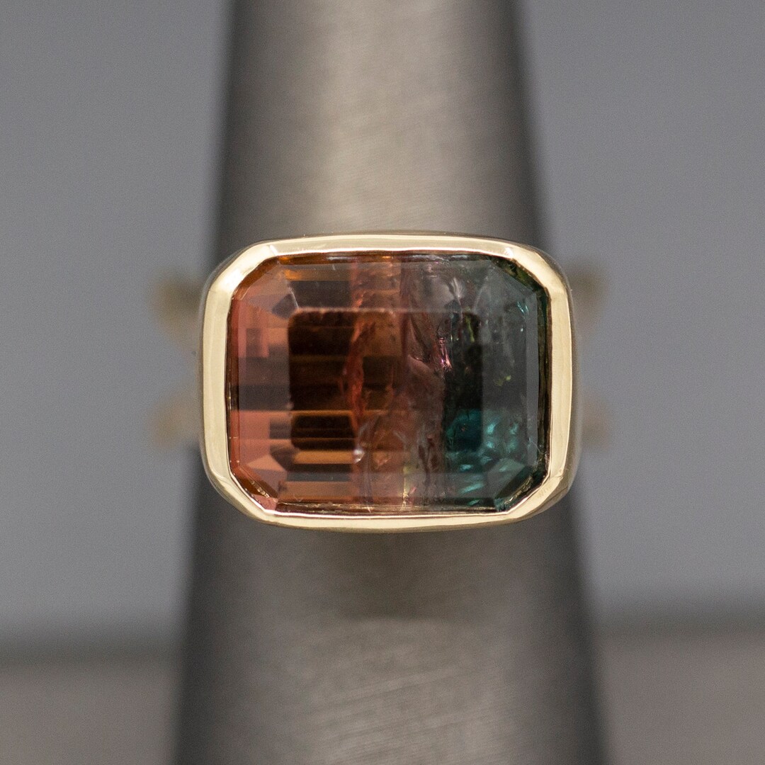Handcrafted Bezel Set Watermelon Tourmaline Bold Statement Ring in 14k Yellow Gold - Etsy