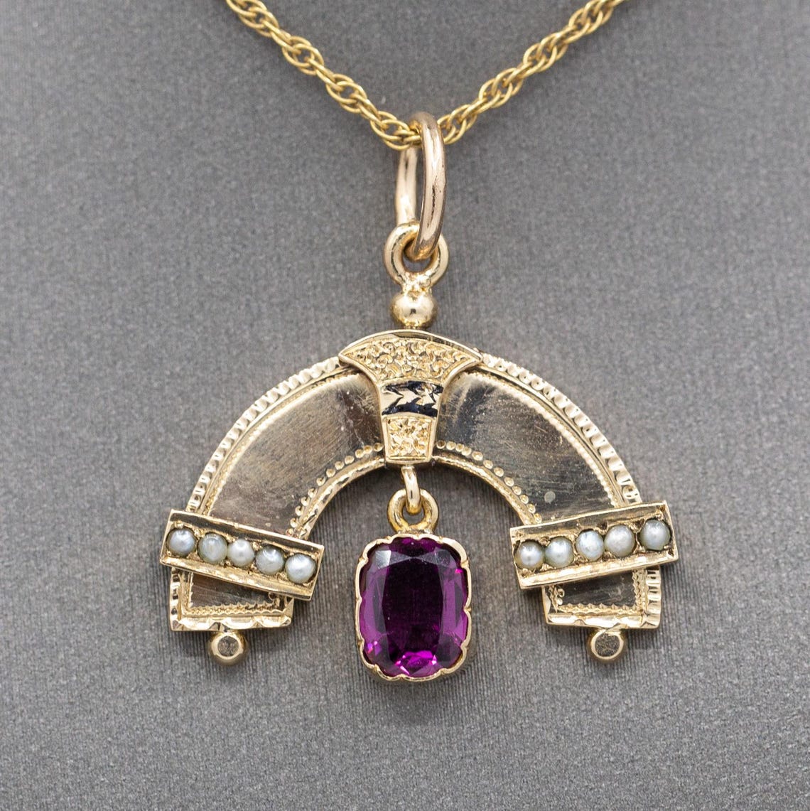 Antique Victorian Seed Pearl and Rhodolite Garnet Rainbow Pendant ...