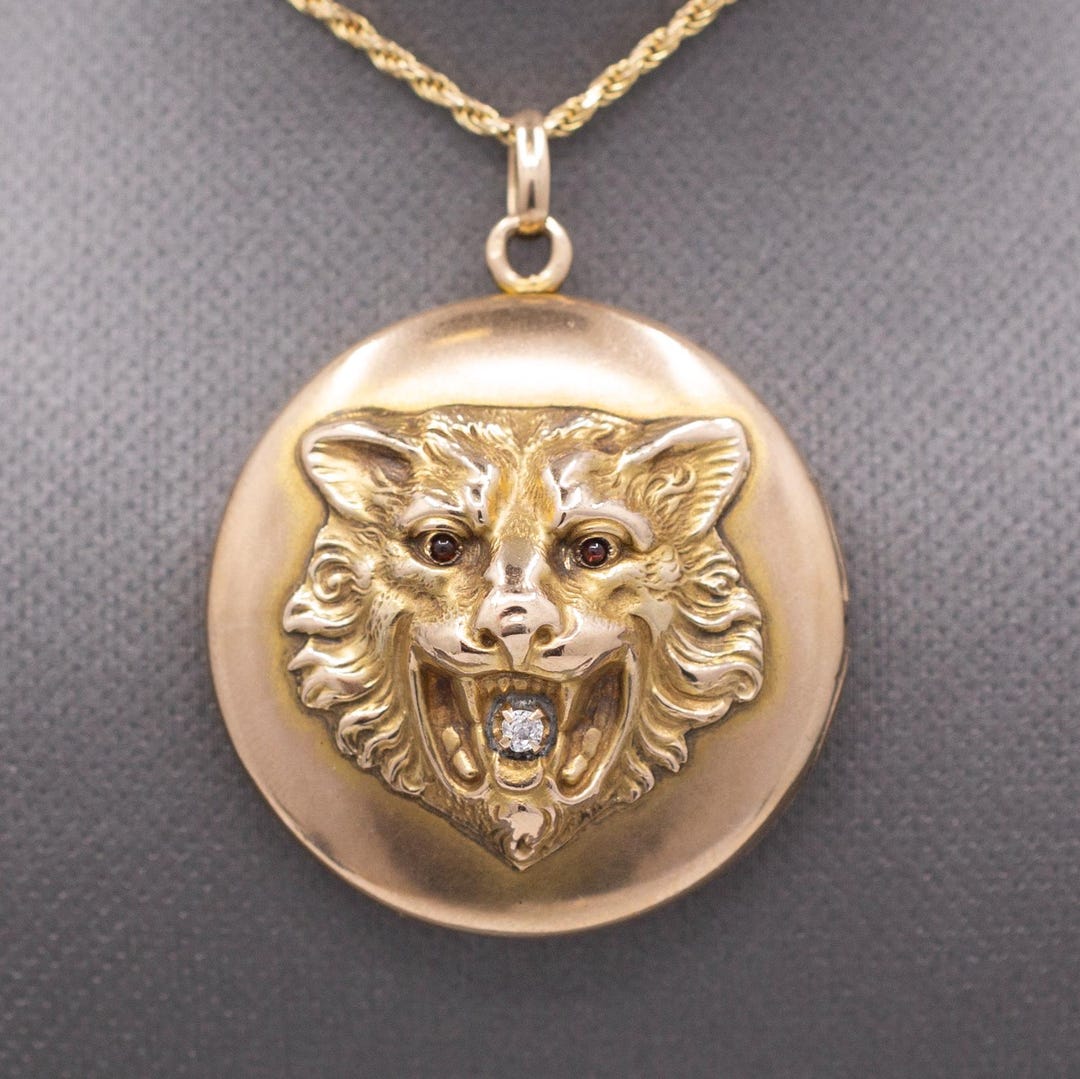 Exquisite Antique Victorian Lion's Head Locket With Old Mine Cut ...