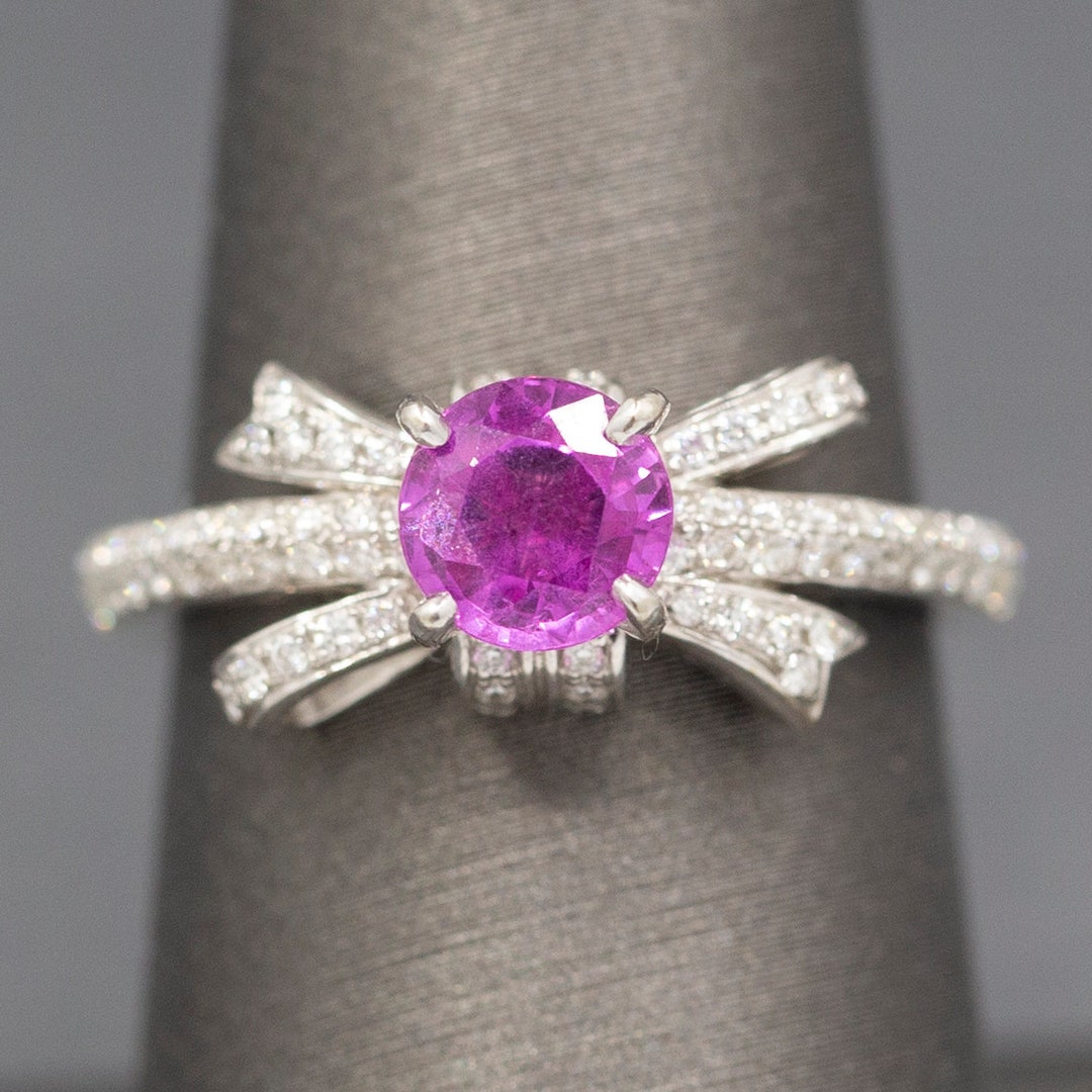 1.86ctw natuurlijke roze saffier & Diamond Bow verlovingsring 14k, roze ...