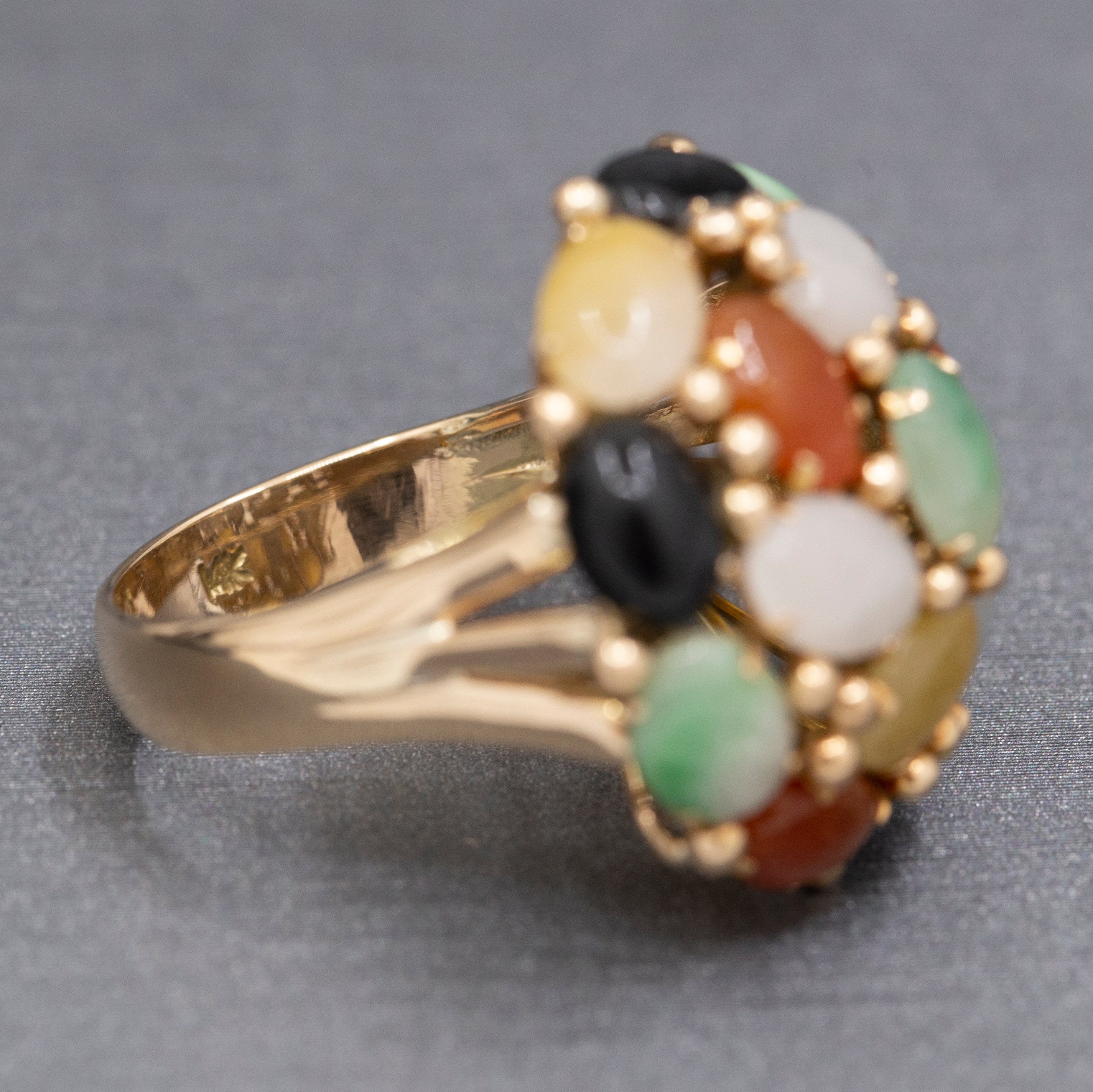 Multi Color Jade Jadeite Rainbow Domed Cocktail Ring in 14k Yellow Gold ...