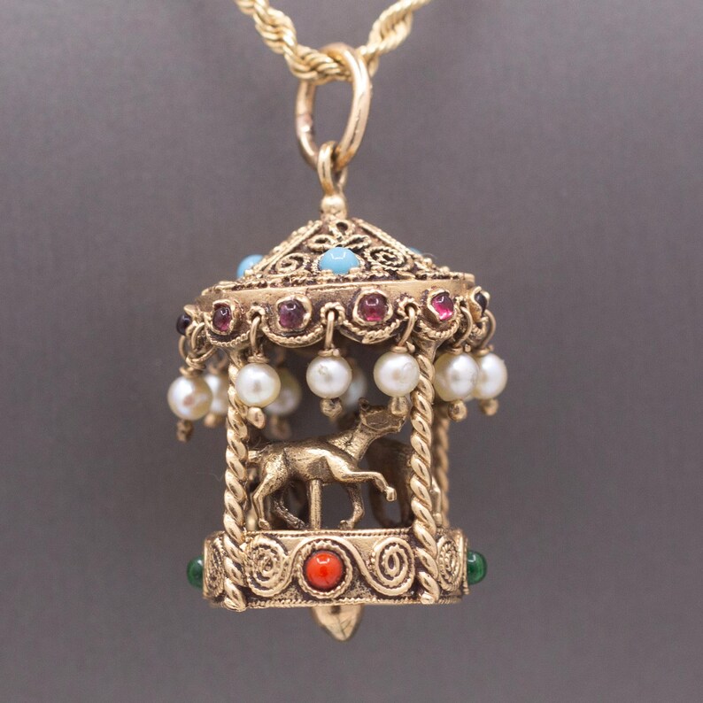 Whimsical Vintage Etruscan Style Merry Go Round Carousel Charm Pendant ...