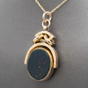 Antique Victorian Spinning Oval Bloodstone and Onyx Fob Pendant in 10k ...