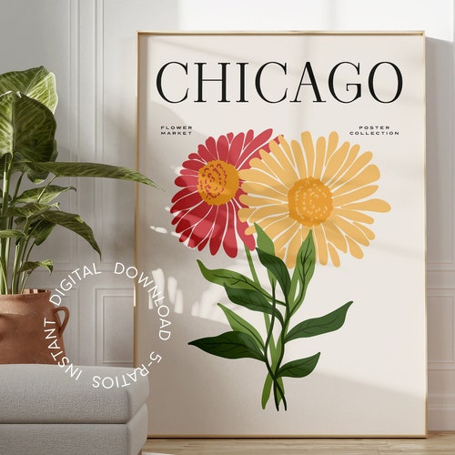 Flower Market Chicago Print Digital Art Download Pink - Etsy