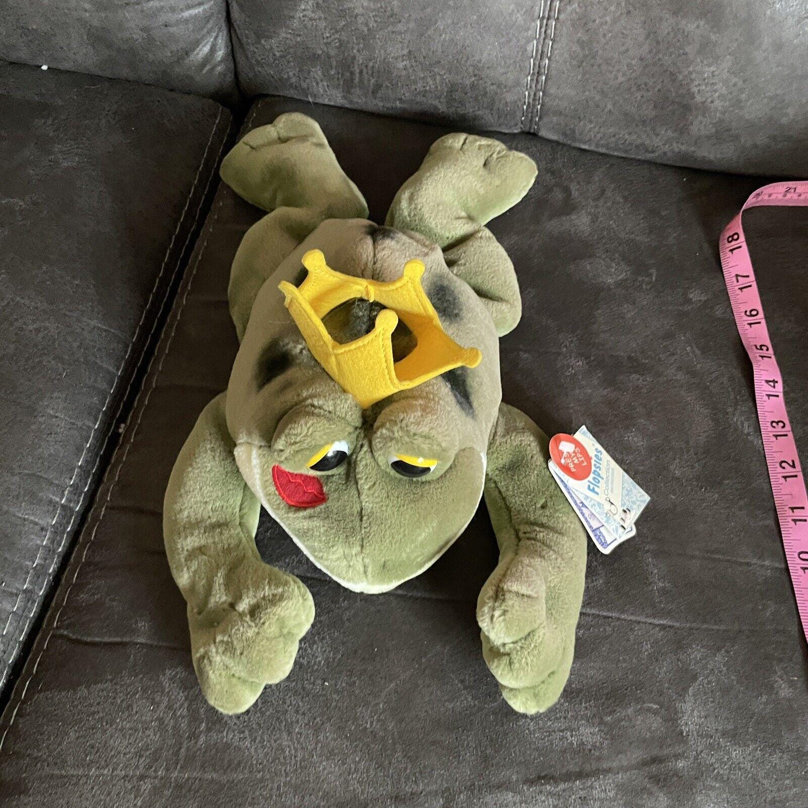 Aurora Green Kissing Animated Frog Prince Plush Gold Crown Stuffed ...