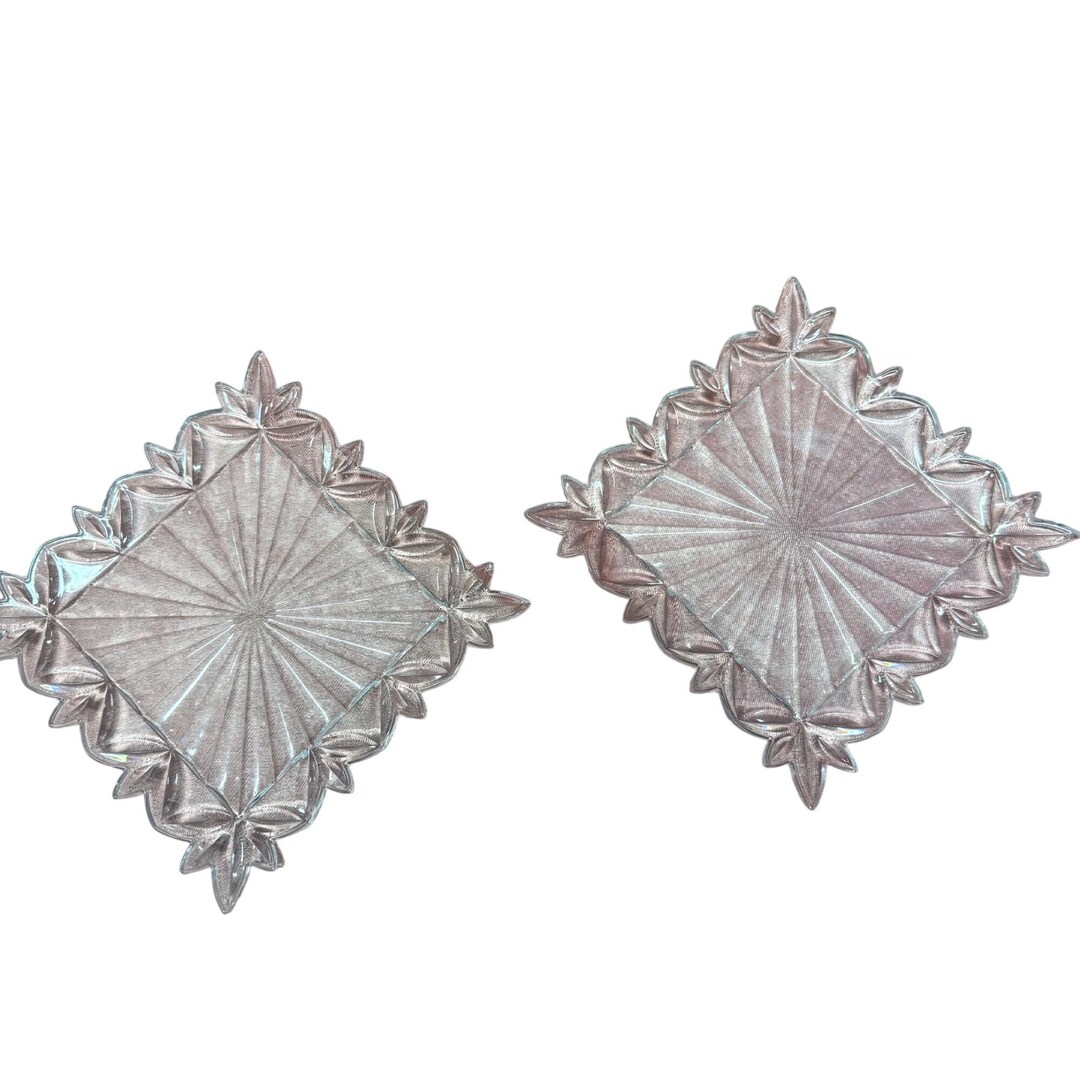 Vintage Crystal Set of 2 Canapé Plates With Intricate Design - Etsy