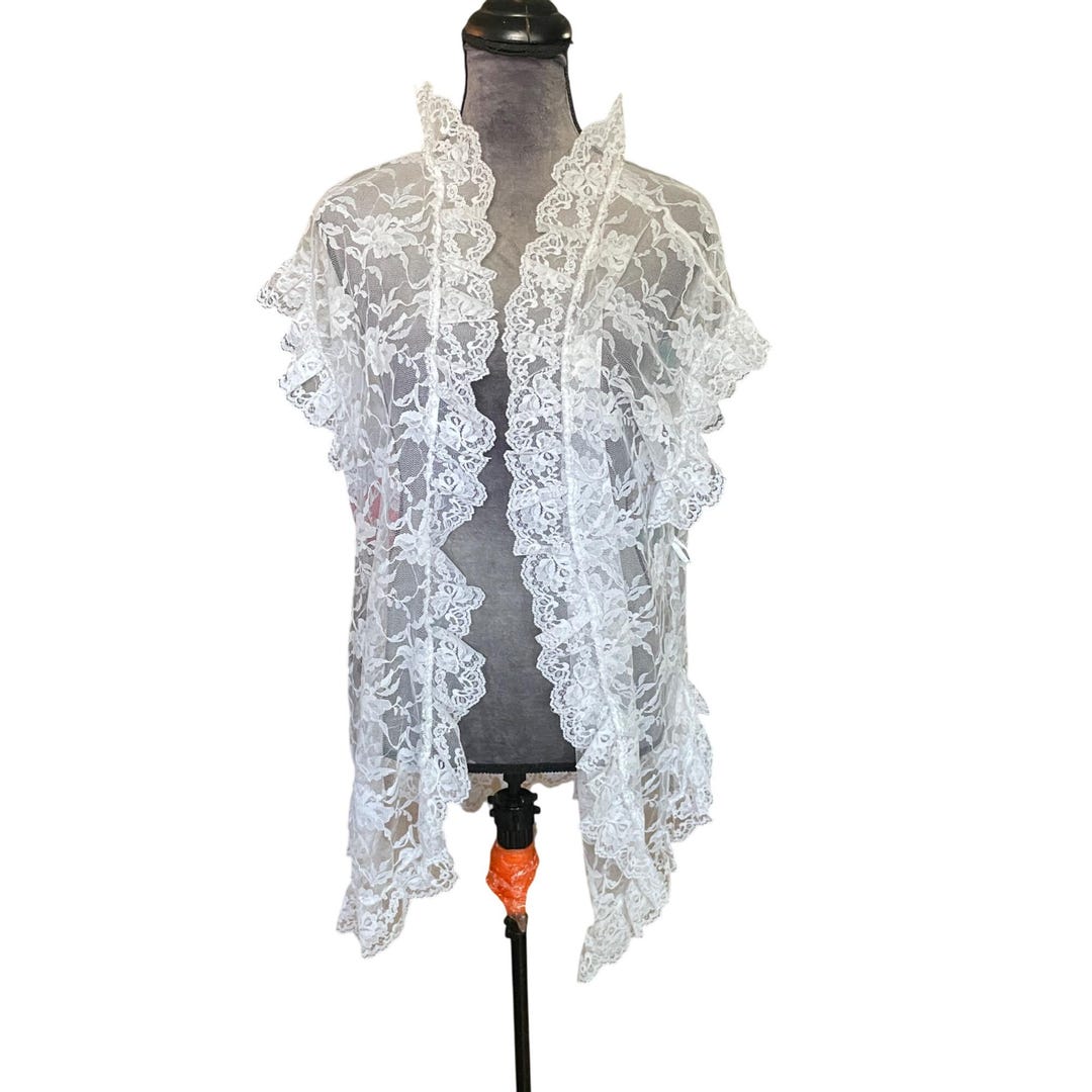 Vintage Fredericks of Hollywood Sheer White Lace Cover-up Shrug One ...