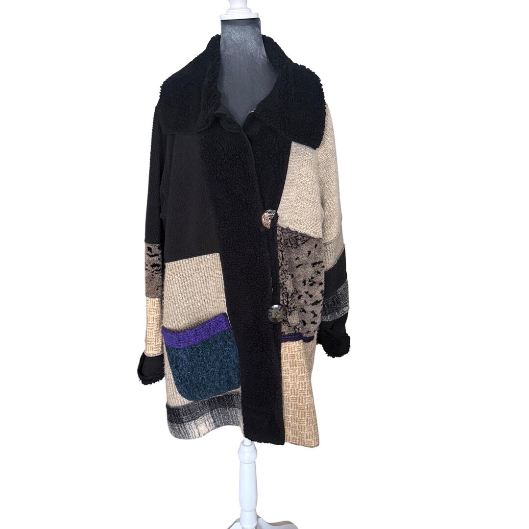 Lee Andersen Vintage Patchwork Wool Blend Coat Womens Longline Button ...