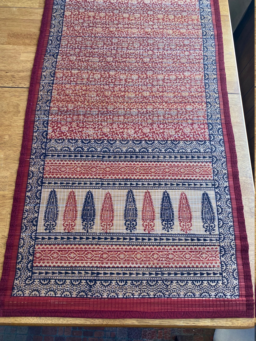 Hand Block Printed Bamboo Table Runner Bagh Print India 22"x72 ...