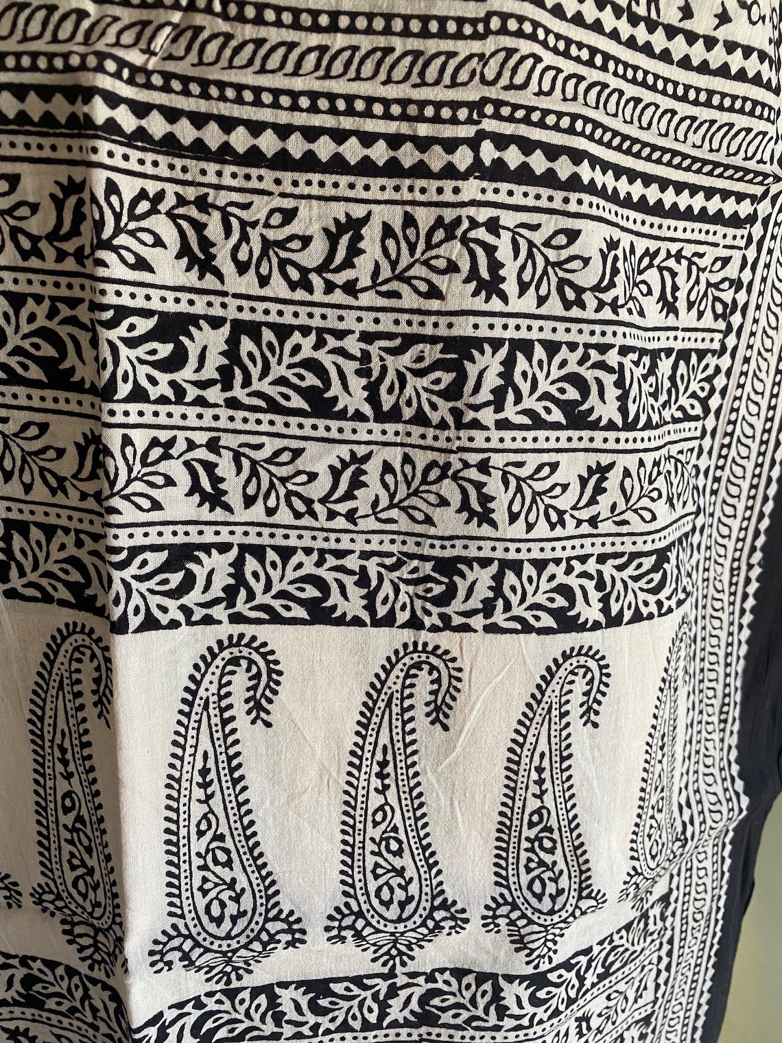 Cotton Scarf Shawl 22x72 Bagh Hand Made Block Print Vegetable Dye Black ...