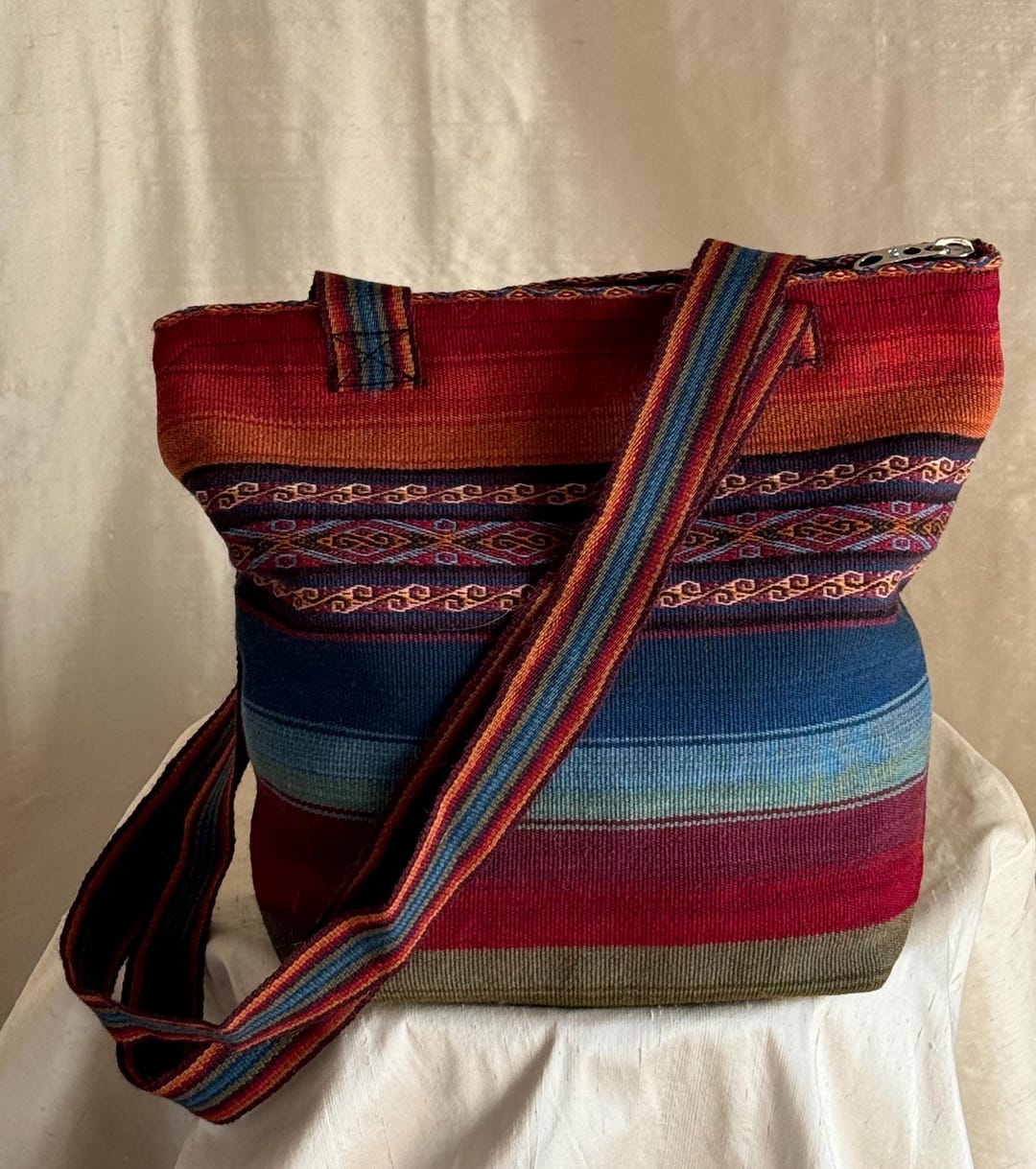 Rainbow Medium Tote Handbag Peruvian Handwoven Vegetable Dyed Wool and ...