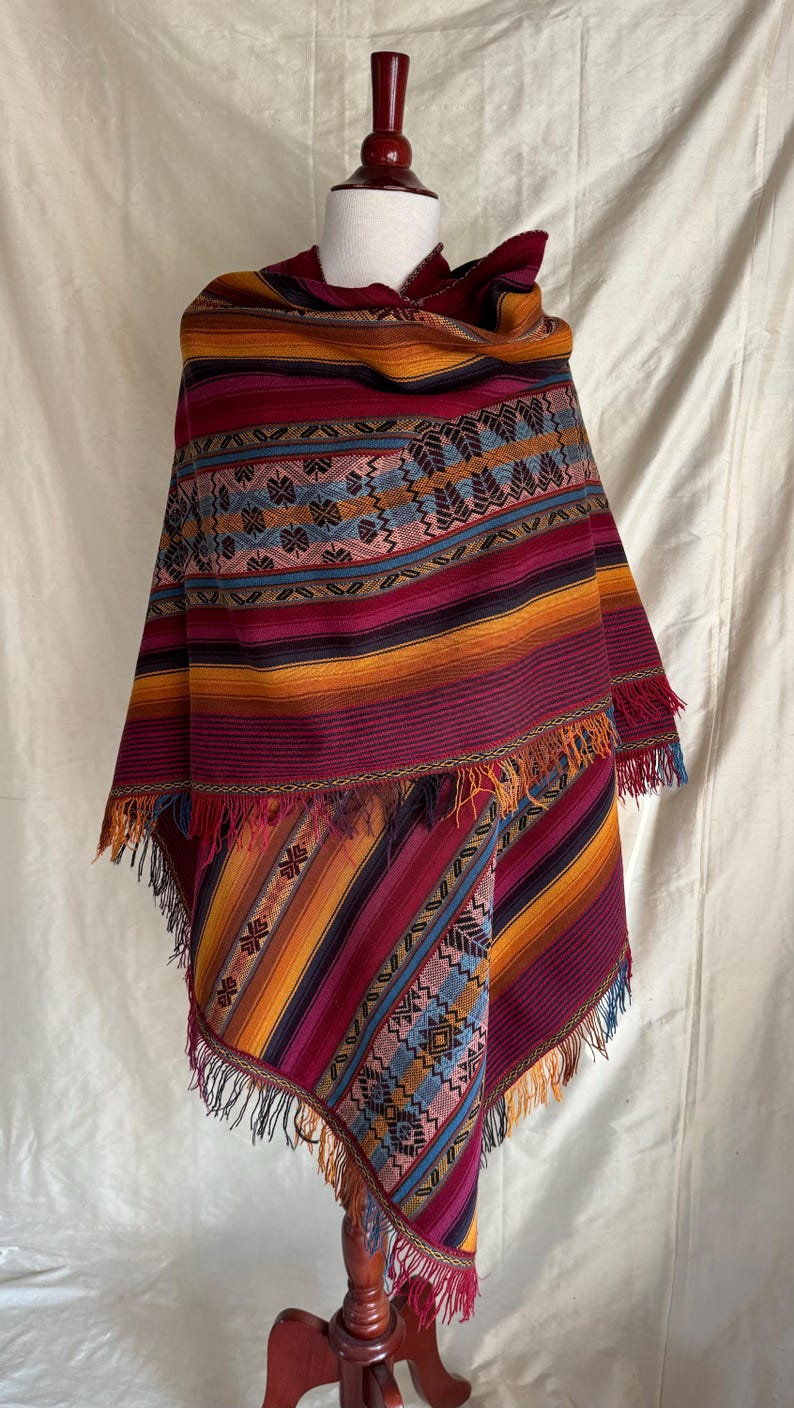 Multicolor Red/gold Ruana Peruvian Handwoven Vegetable Dyed Wool and ...