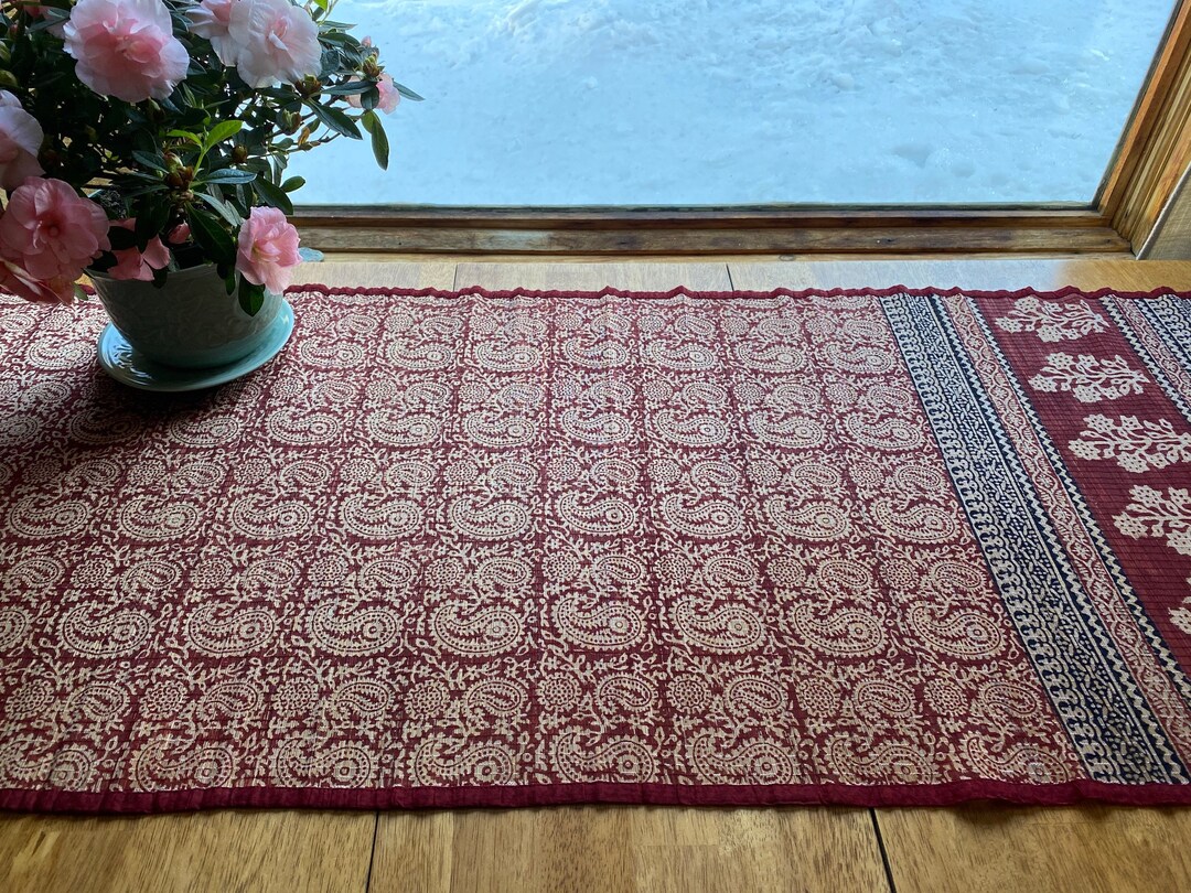 Hand Block Printed Bamboo Table Runner Bagh Print India 22"x72 ...
