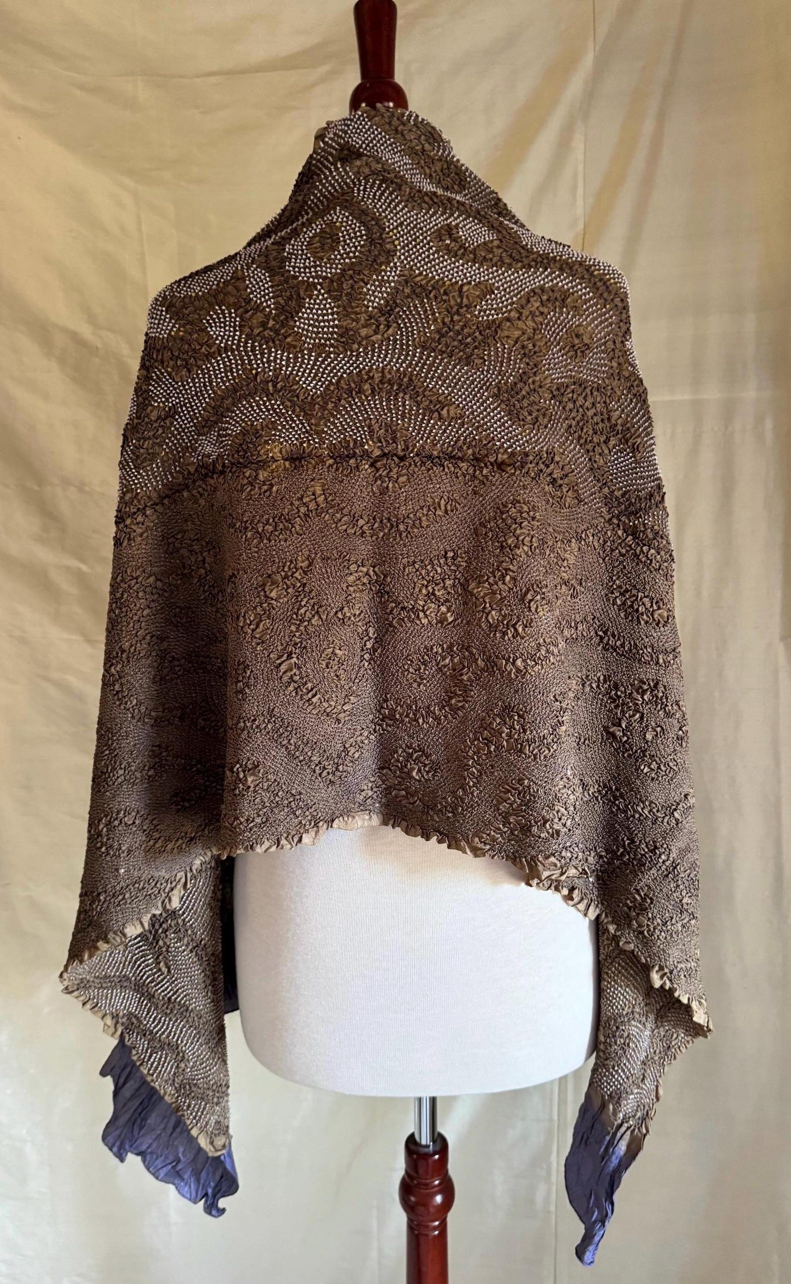 Caramel/blue/white Bandhani Silk Shawl/wrap Tie and Dye Vegetable Dyed ...