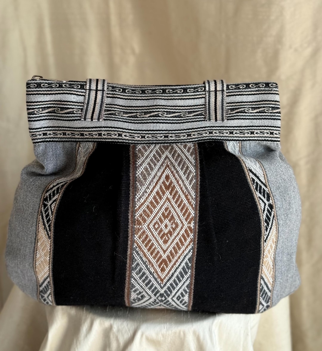 Grey/black Handbag Large Tote Peruvian Handwoven Wool and Alpaca ...