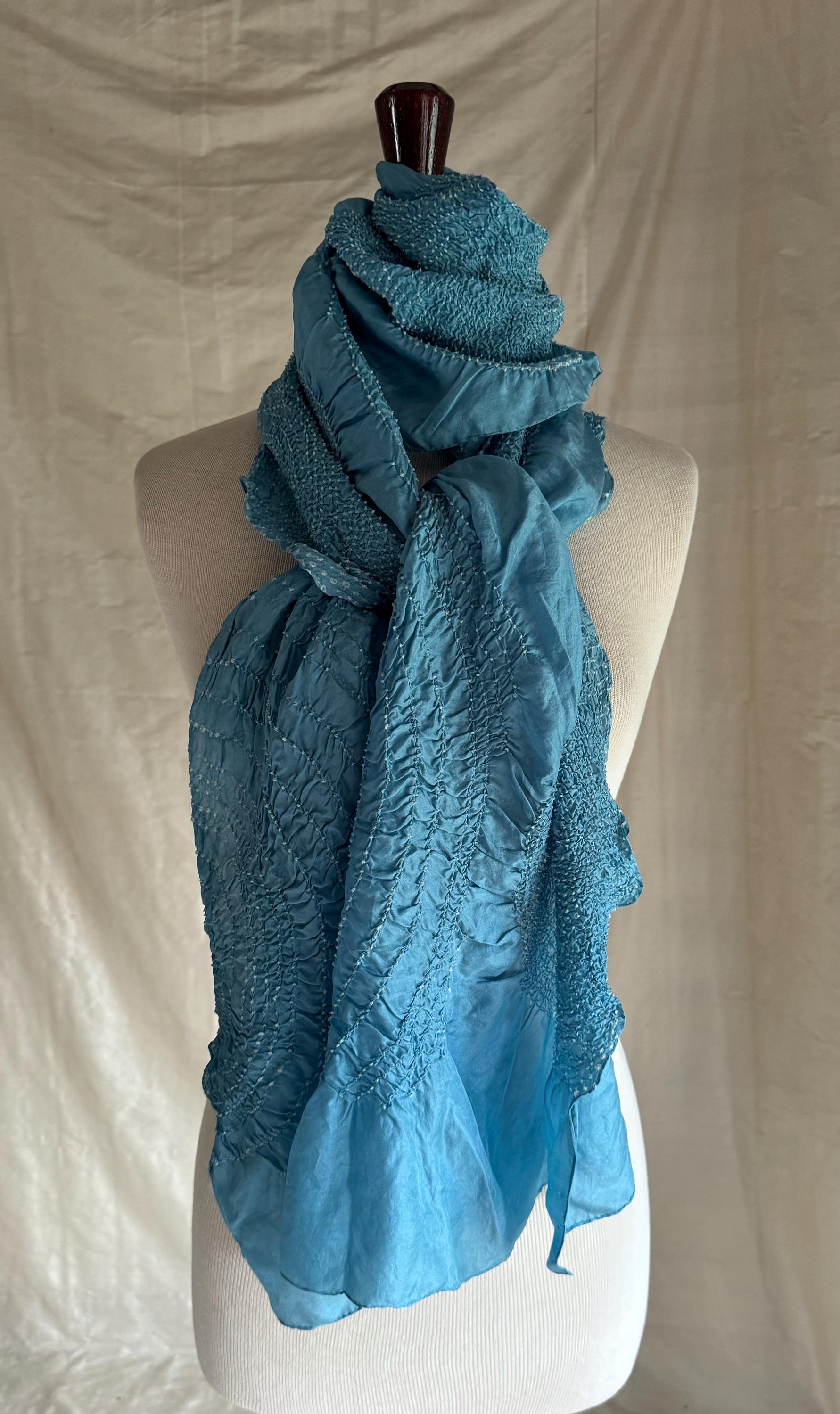 Bandhani Silk Scarf Tie and Dye Blue Pale Turquoise Color Vegetable ...