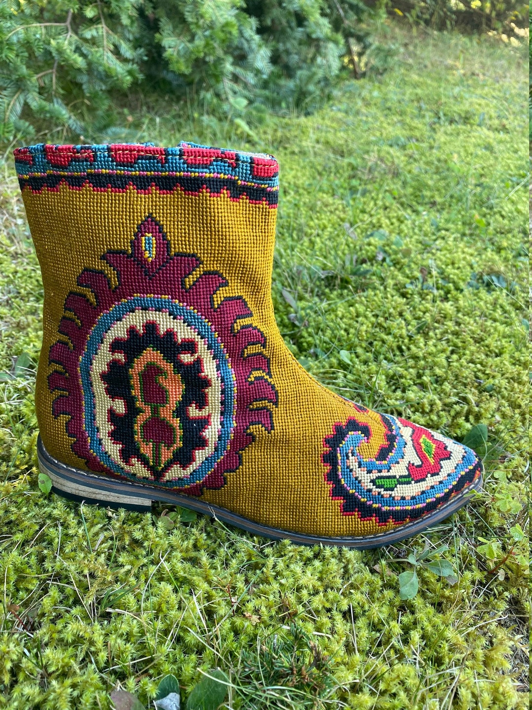 Chelsea Booties- Size 37 (US 7) Silk Petit Point Uzbekistan Folk Art ...