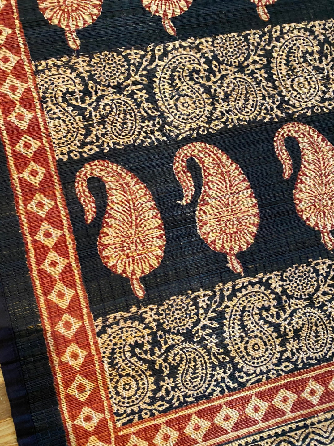 Bamboo Table Runner Bagh Print India 22"x64" Hand Block Print Vegetable ...
