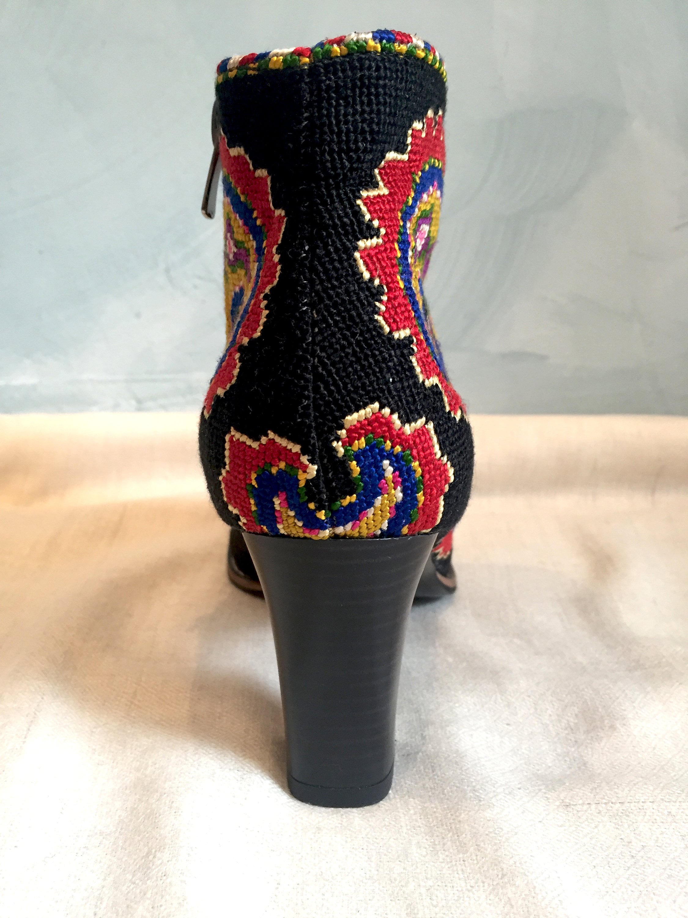 Chelsea Embroidered Short Ankle 3” Heel Booties- Size 38 (US 8) Silk ...