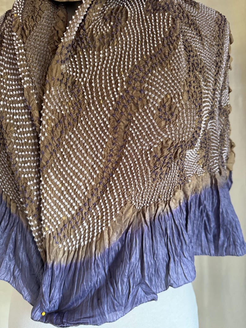 Caramel/blue/white Bandhani Silk Shawl/wrap Tie and Dye Vegetable Dyed ...