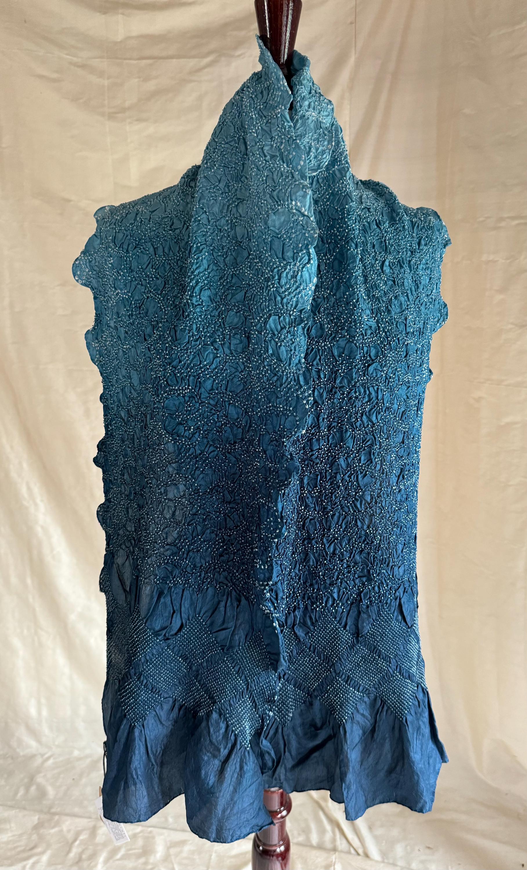 Bandhani Silk Scarf Tie and Dye Ombré Teal Blue/pale Turquoise Color ...