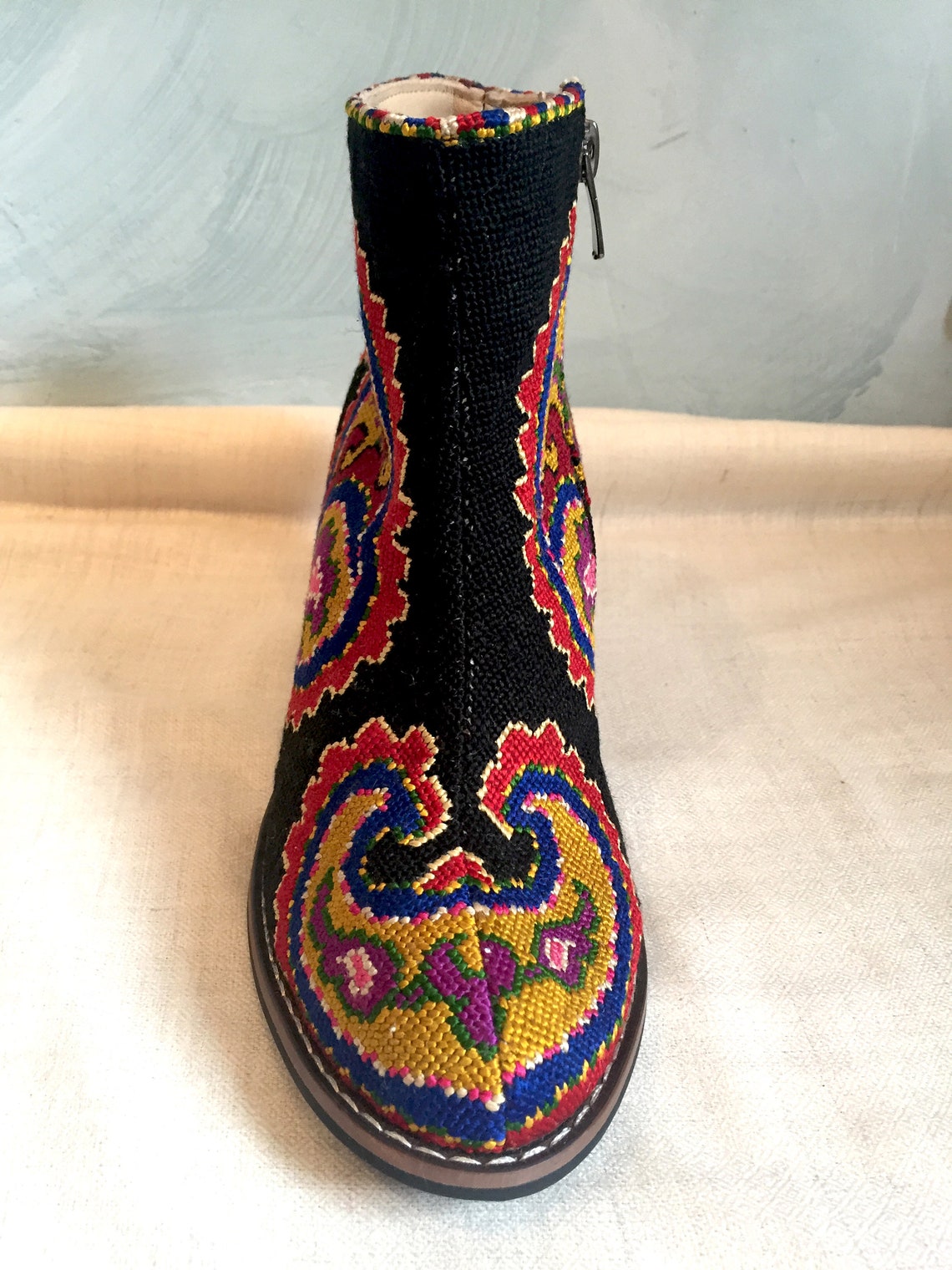 Chelsea Embroidered Short Ankle 3” Heel Booties- Size 38 (US 8) Silk ...