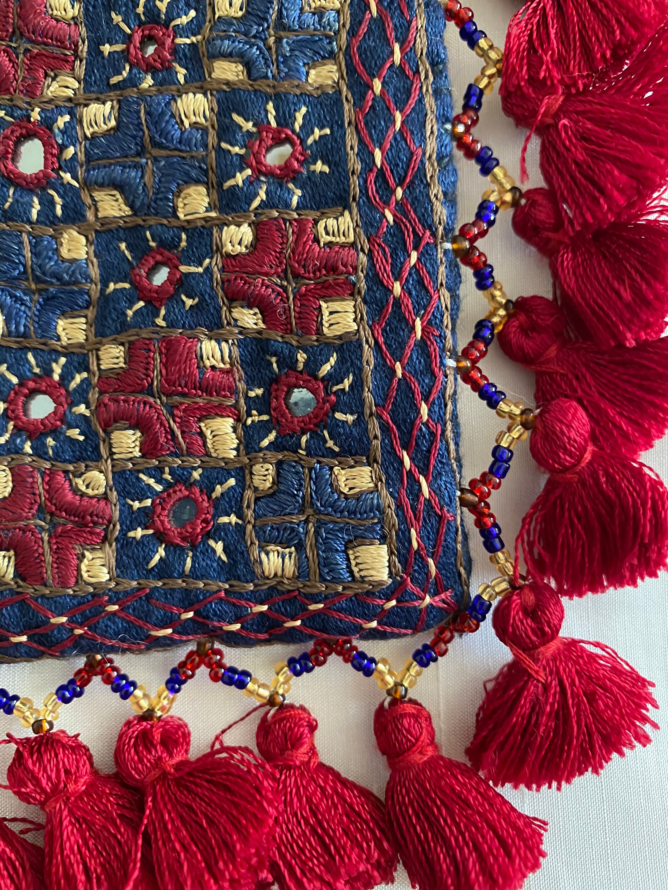 Evening Handbag Cellphone Drawstring Beaded Mirror Rabari Embroidered ...