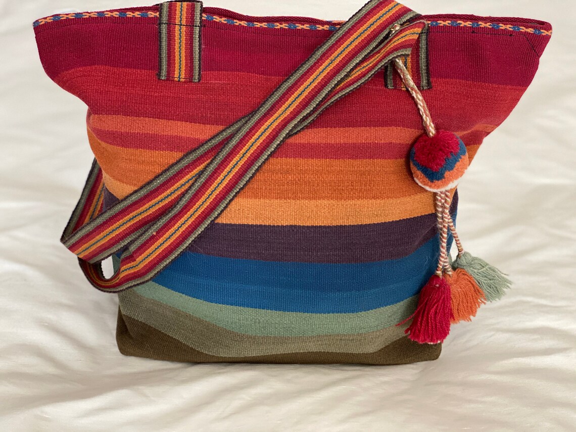 Peruvian Stripe Tote Handbag Handwoven Wool with removable | Etsy