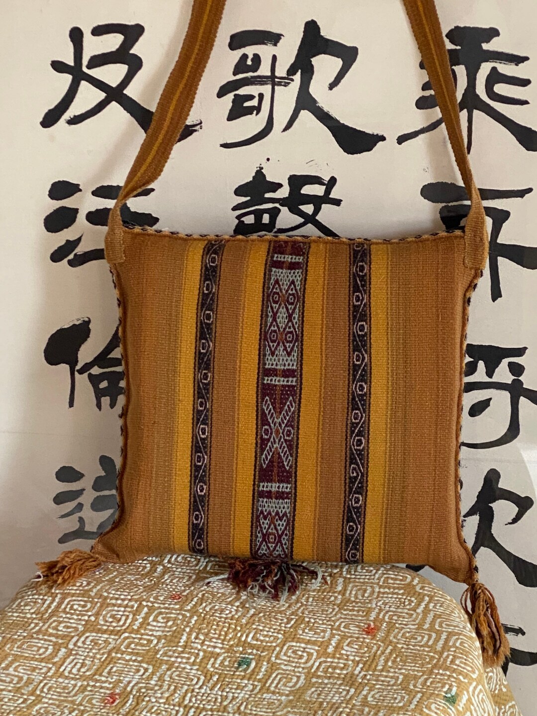 Crossbody Handbag Peru Andes Village Handwoven Wool and Alpaca Gold ...