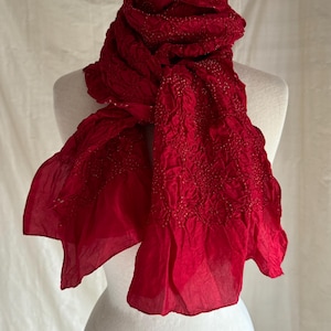 Bandhani Silk Scarf Tie and Dye Red Red Vegetable Dyed Crinkle Textured ...