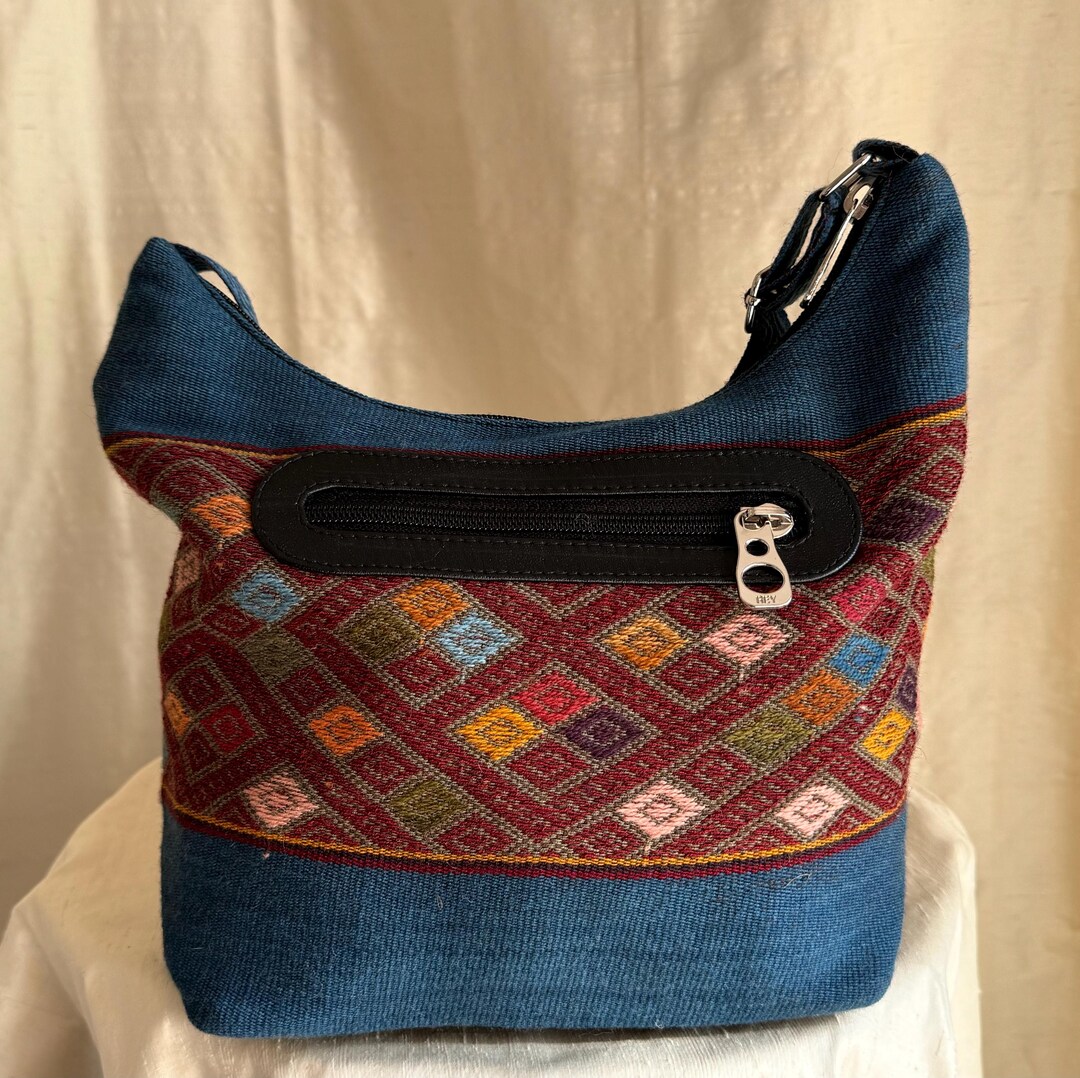 Indigo/multi Medium Handbag Peruvian Handwoven Vegetable Dyed Wool and ...
