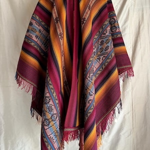 Multicolor Red/gold Ruana Peruvian Handwoven Vegetable Dyed Wool and ...