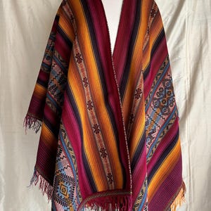 Multicolor Red/gold Ruana Peruvian Handwoven Vegetable Dyed Wool and ...