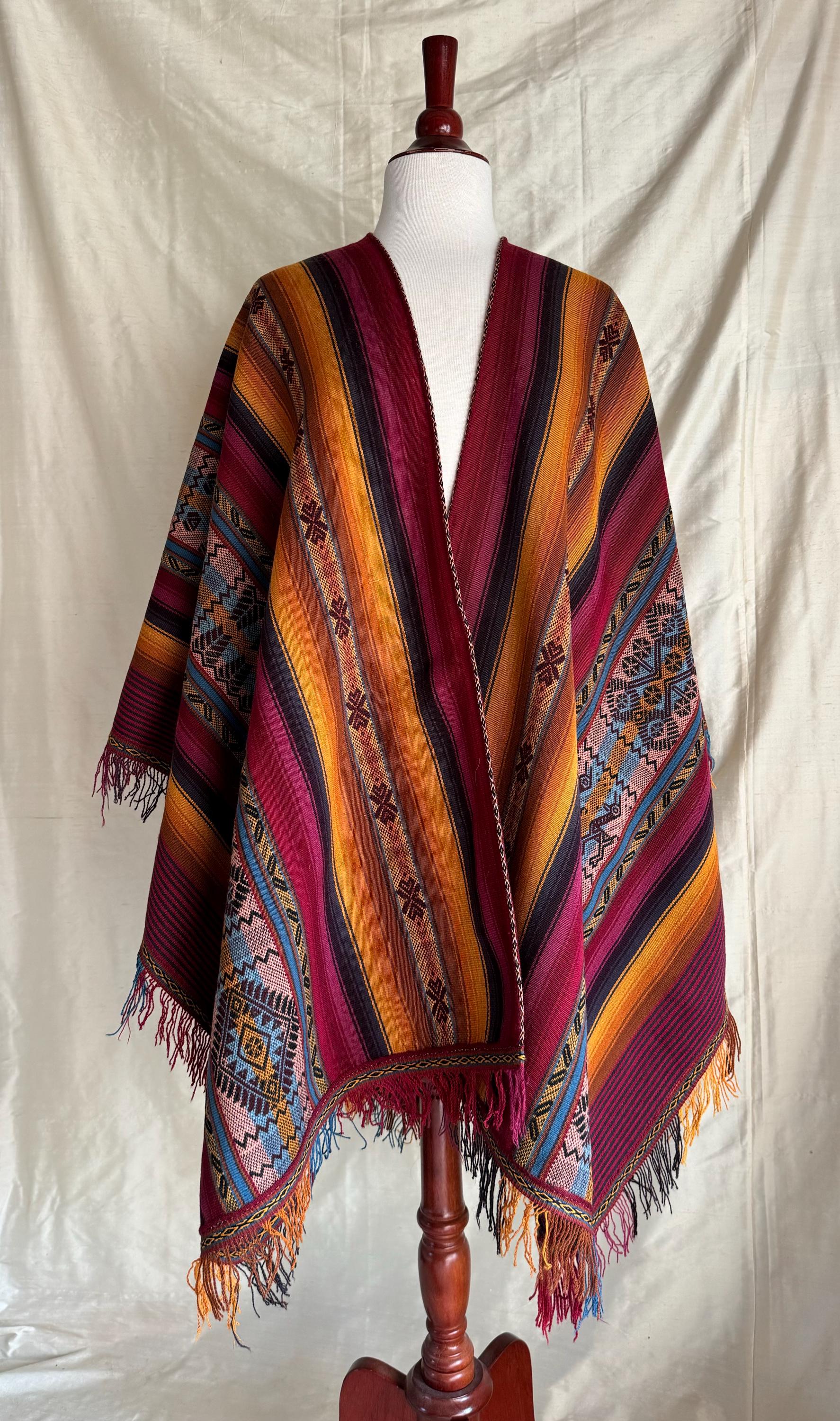 Multicolor Red/gold Ruana Peruvian Handwoven Vegetable Dyed Wool and ...