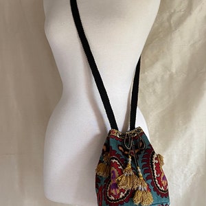 Jade/red Large Drawstring Bucket Bag Embroidered Handbag Silk Petit ...