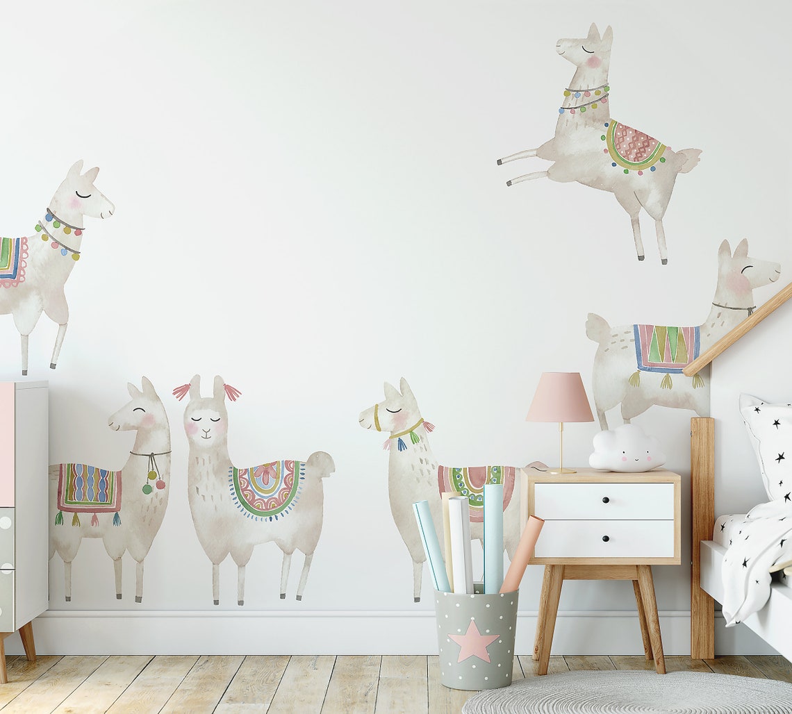 Watercolour Llama Wall Decal Set - Etsy